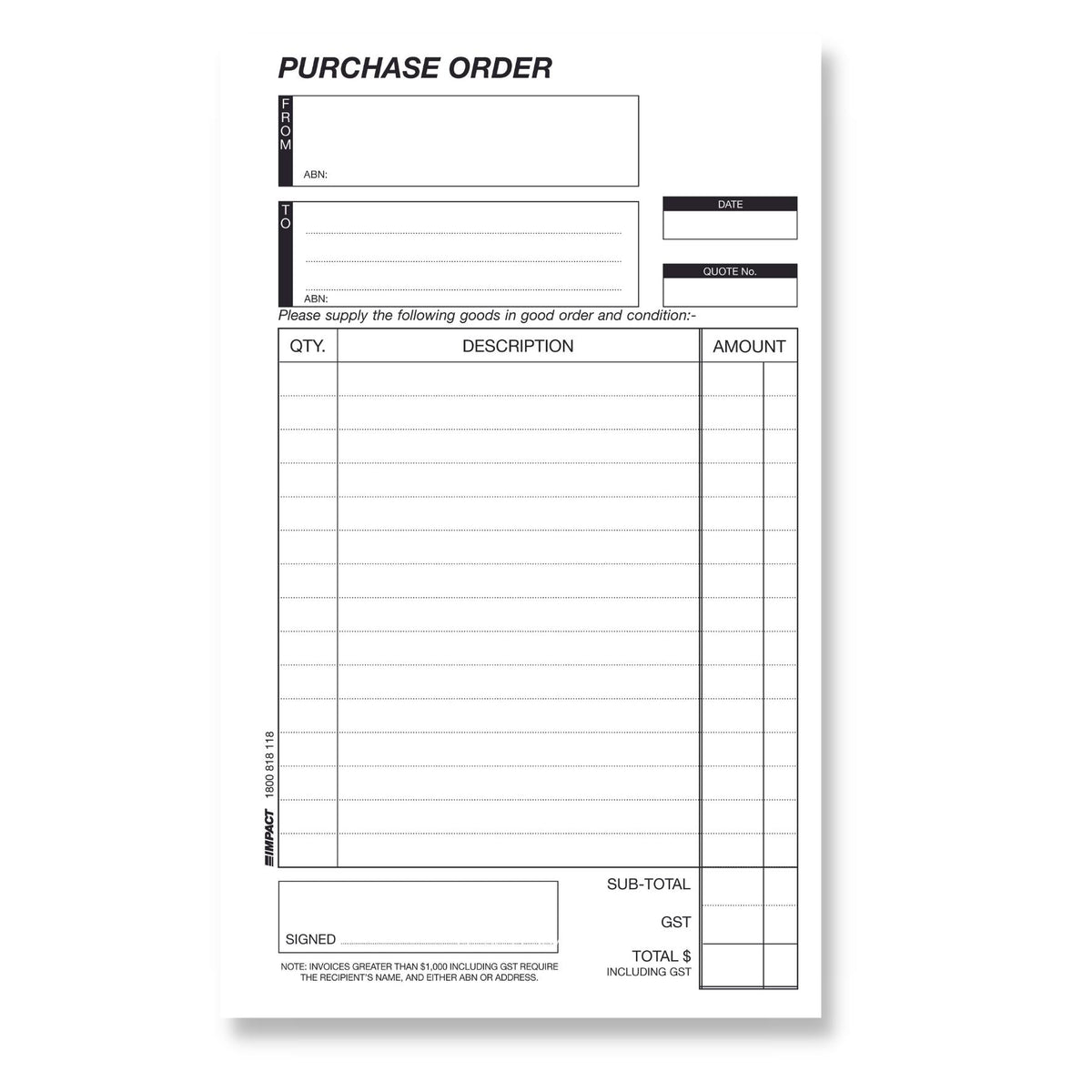 Purchase Order Book in Duplicate $7.50 per book | 5 Pack | 203mm x 127 ...
