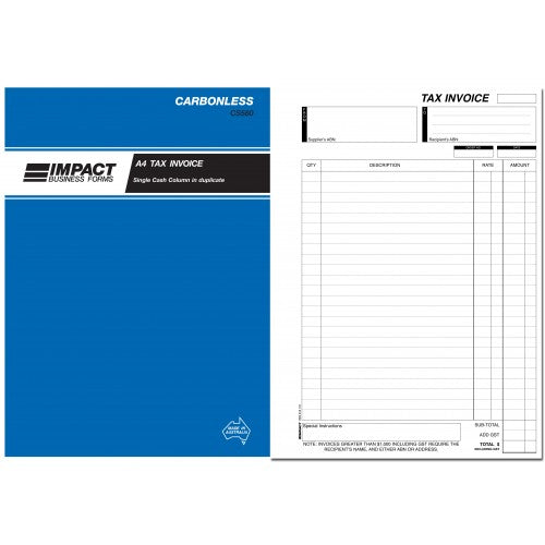 Tax Invoice Book Single Money Column in Duplicate | 5 Pack | A4 | Carb ...